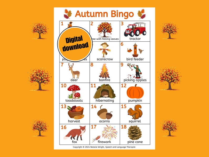 Autumn Bingo, Kids Fall Bingo Game, Fall Bingo Boards, Bingo Cards for ...