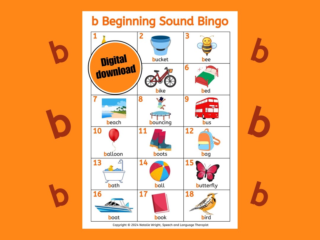 B Speech Sound Bingo Game Printable, Beginning Sound Card, Speech ...