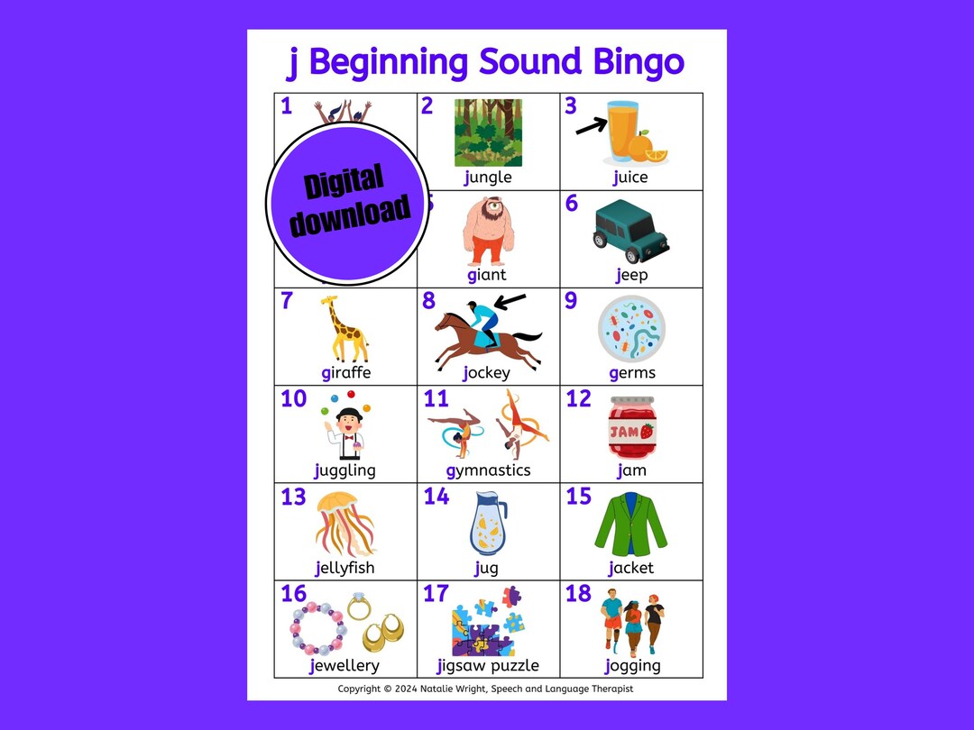 J Beginning Sound Bingo Game Speech Cards Speech Sounds Speech ...