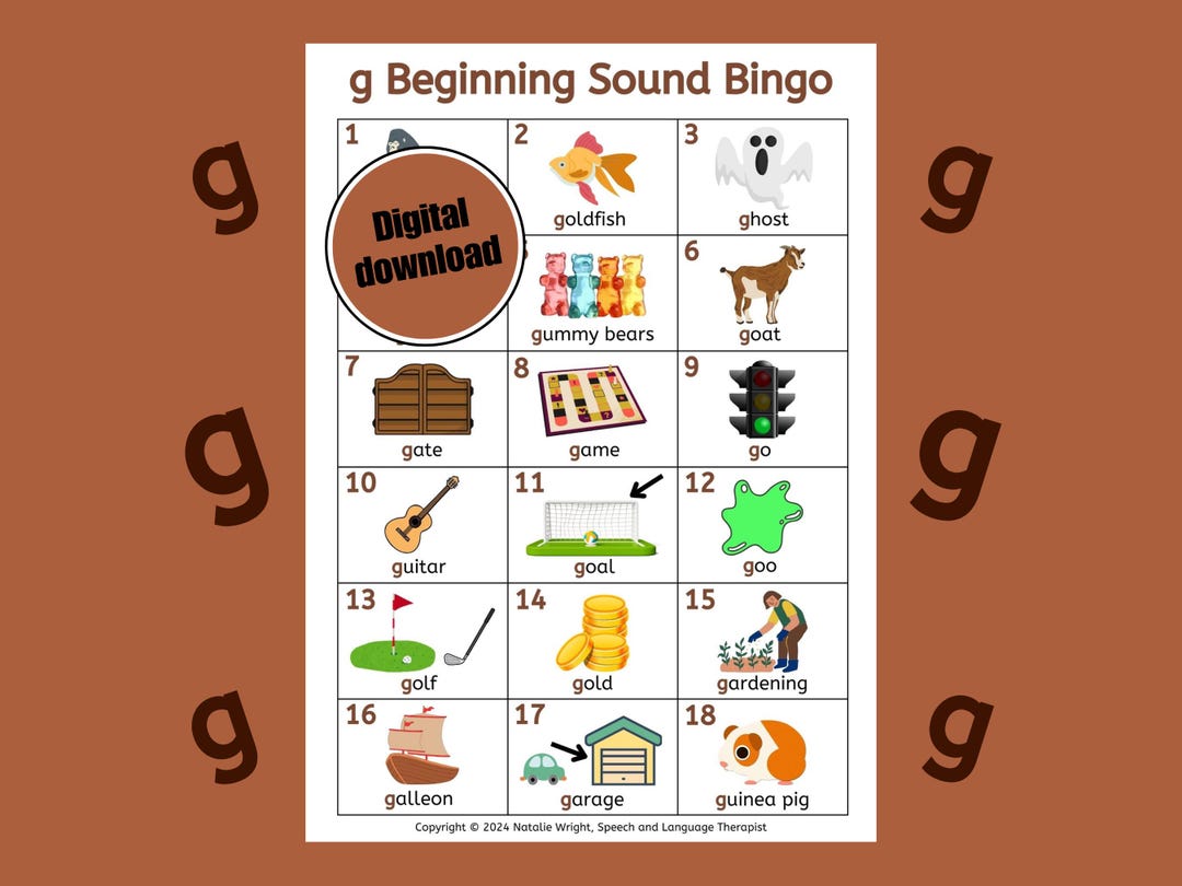 G Speech Sound Bingo Game Printable, Beginning Sound Card, Speech ...