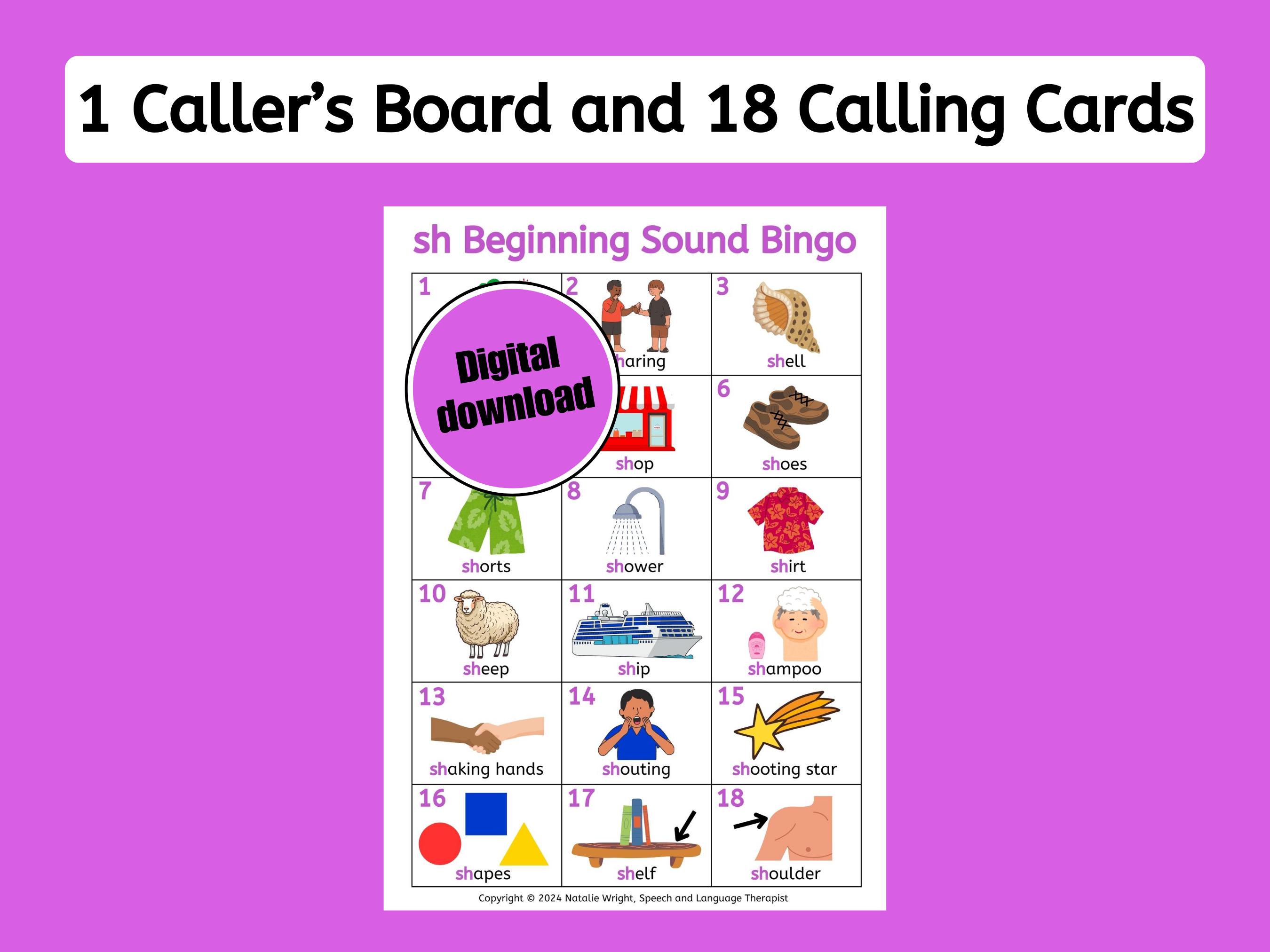 Sh Speech Sound Bingo Game Printable, Beginning Sound Card, Speech ...