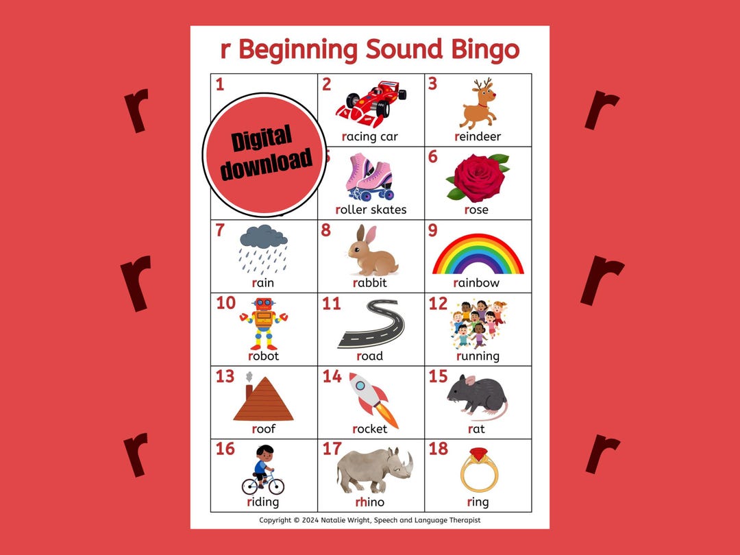 Speech Therapy Bingo 'R' Beginning Sound Articulation Game for Kids ...