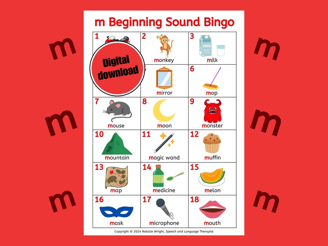 Speech Therapy Bingo 'M' Beginning Sound Articulation Game for Kids ...