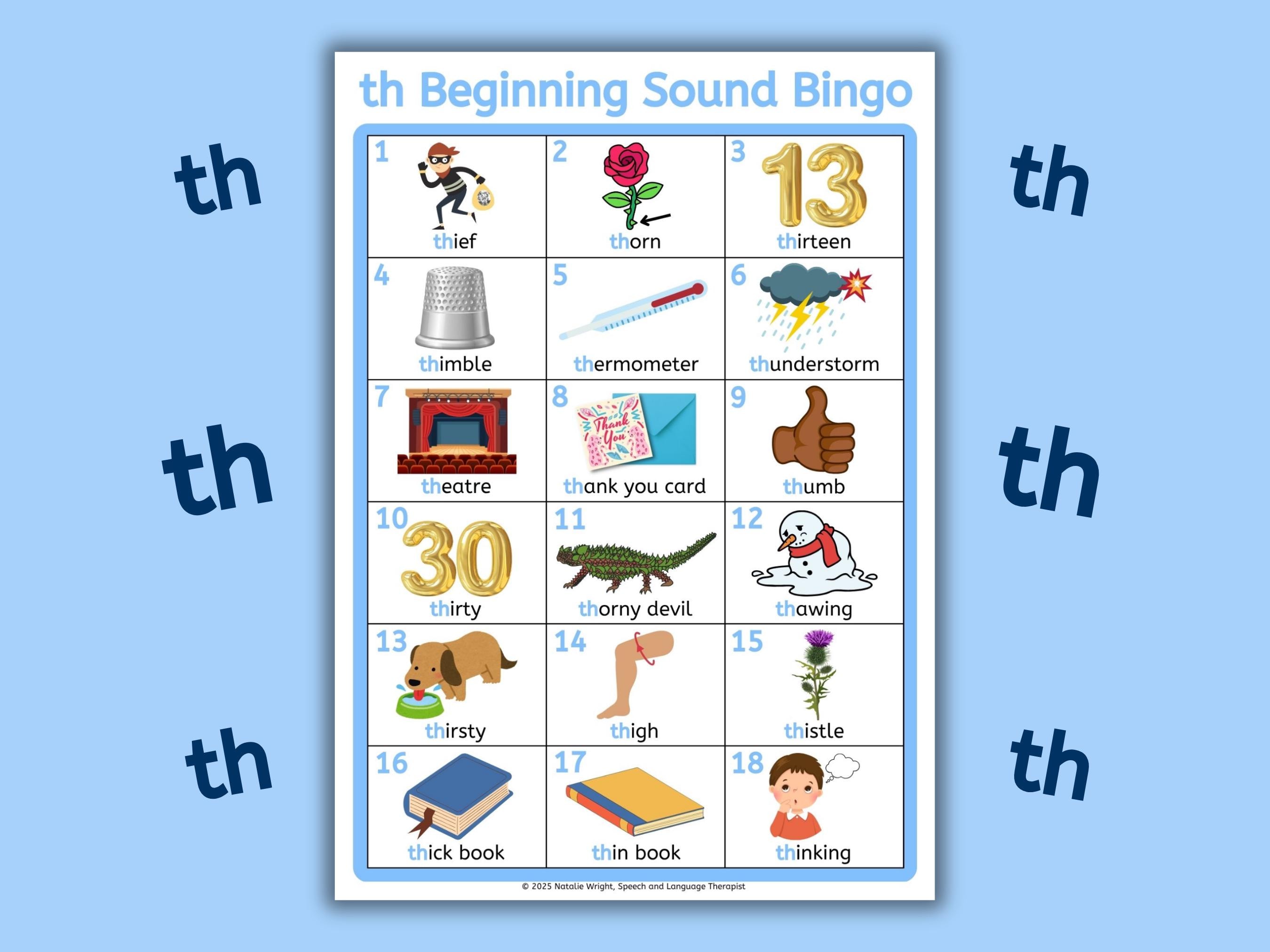 TH Sound Bingo Game, Speech Therapy Articulation Cards, Phonics ...