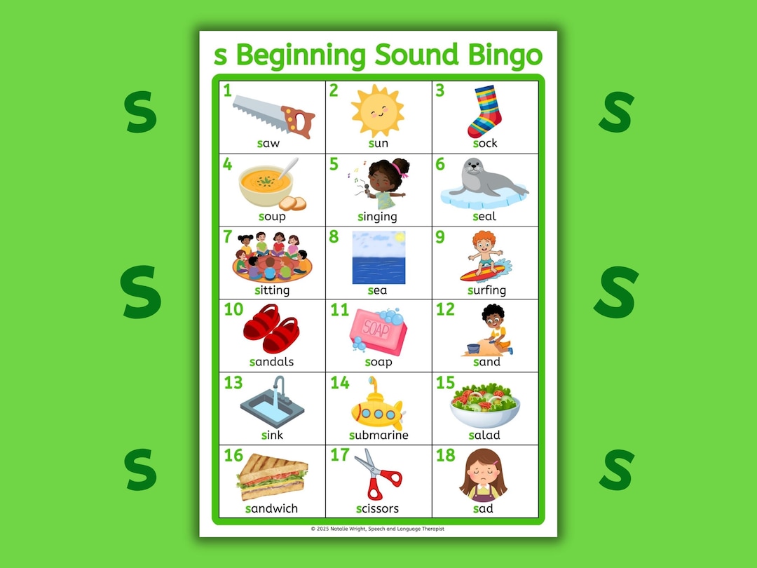 S Sound Bingo Game, Speech Therapy Articulation Cards, Phonics Activity ...