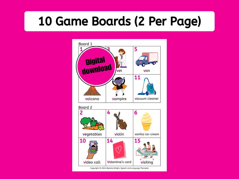 V Sound Bingo Game, Speech Therapy Articulation Cards, Phonics Activity ...