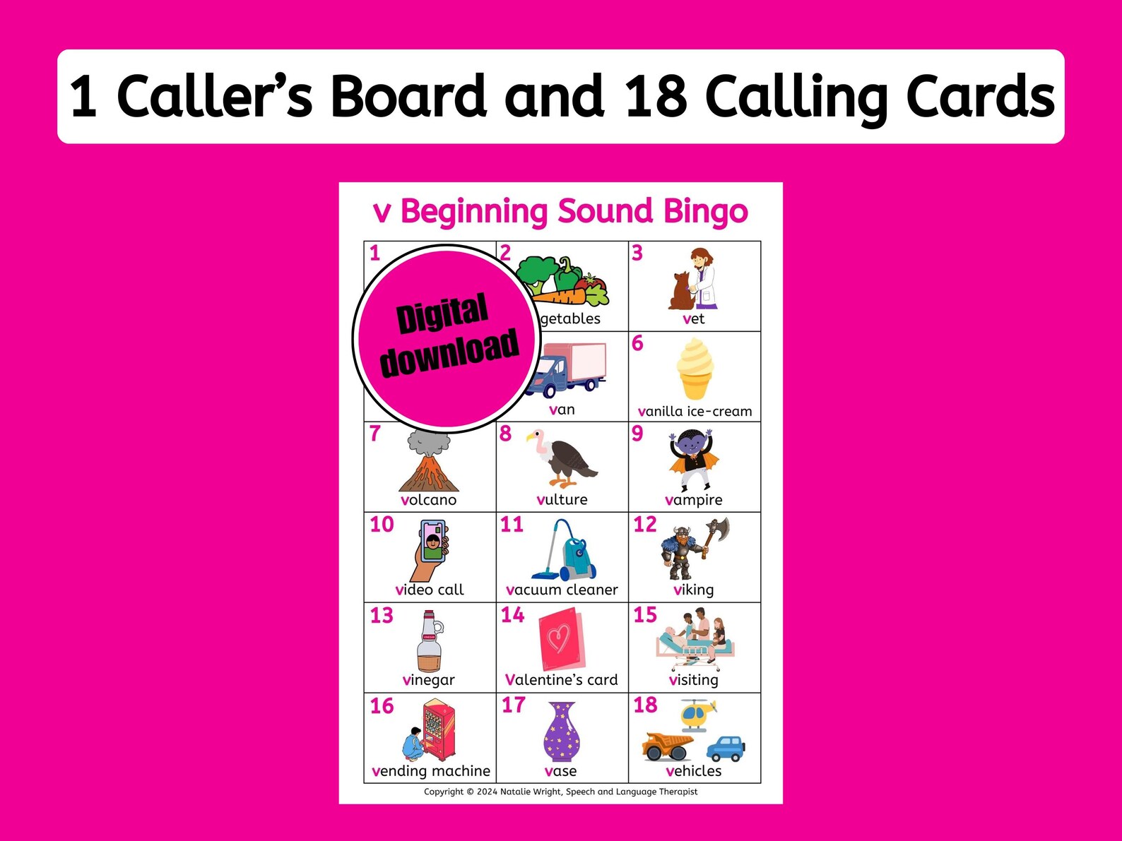 V Sound Bingo Game, Speech Therapy Articulation Cards, Phonics Activity ...