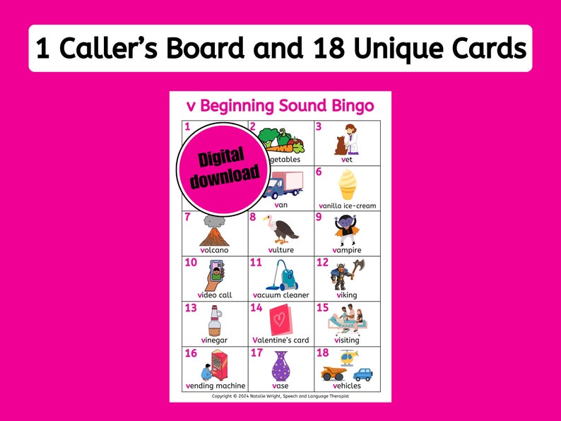 V Beginning Sound Bingo Game Speech Cards Speech Sounds Speech ...
