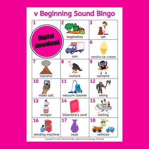 V Beginning Sound Bingo Game Speech Cards Speech Sounds Speech ...