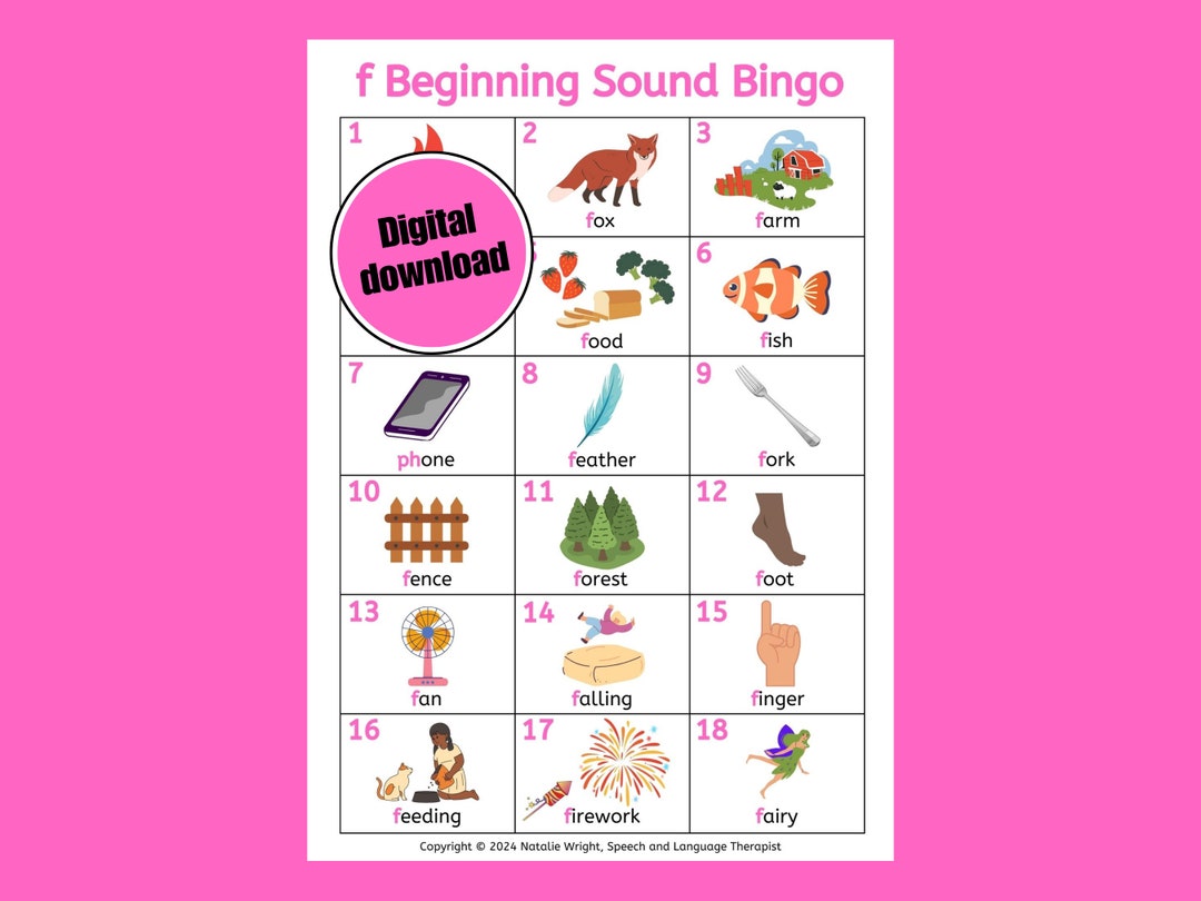 F Beginning Sound Bingo Game Speech Cards Speech Sounds Speech ...