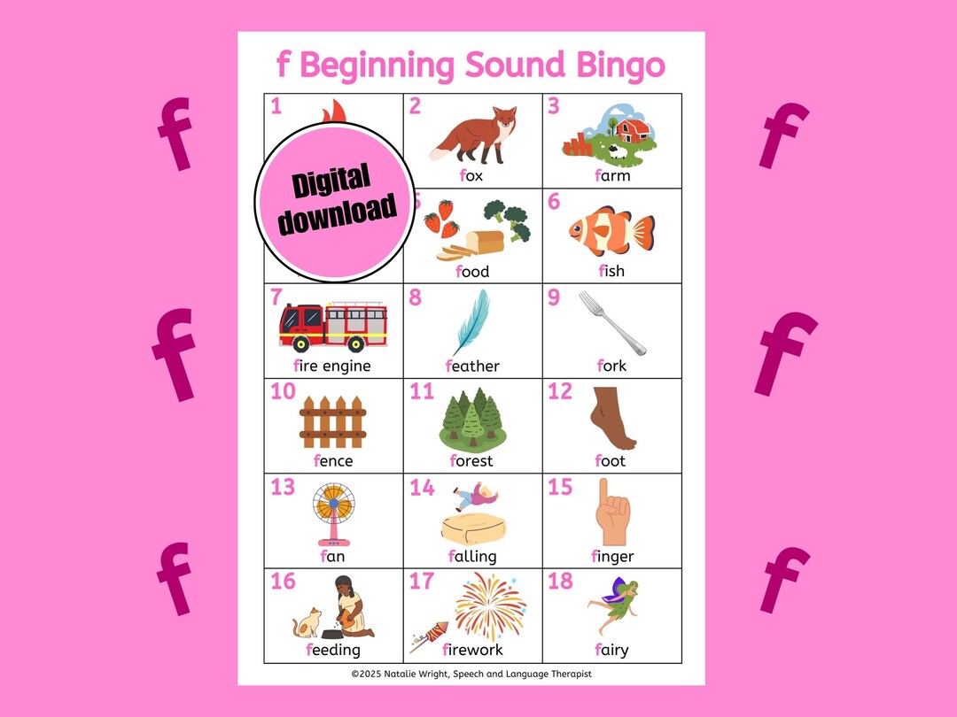 Speech Therapy Bingo 'F' Beginning Sound Articulation Game for Kids ...