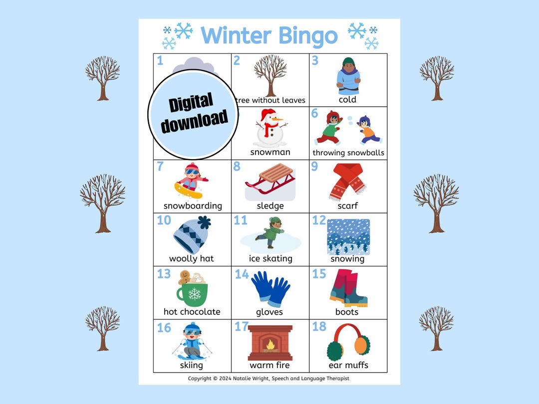 Winter Bingo, Kids Bingo Cards, Bingo Boards, Printable Winter Game ...