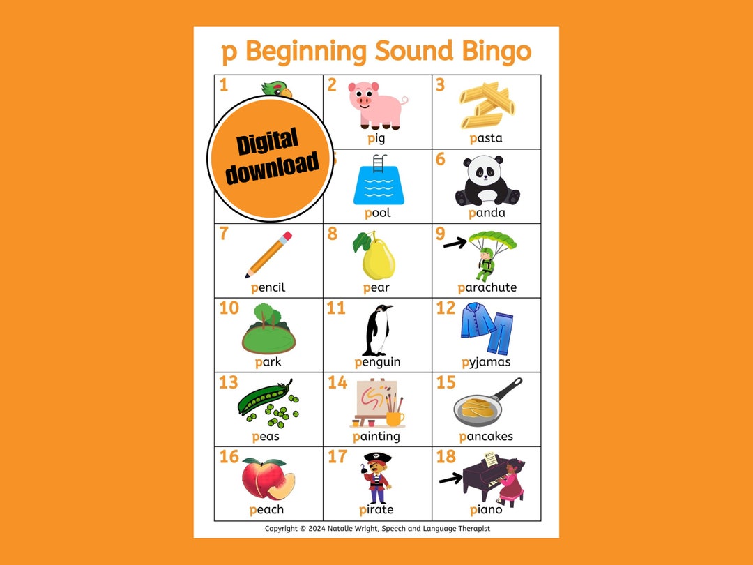 P Beginning Sound Bingo Game Speech Cards Speech Sounds Speech ...