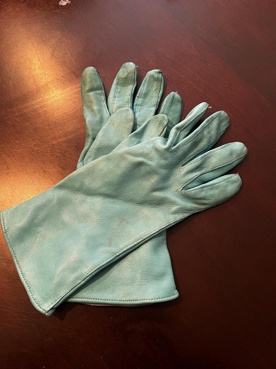 Womens Turquoise Vintage Leather Gloves Size 7 - Etsy