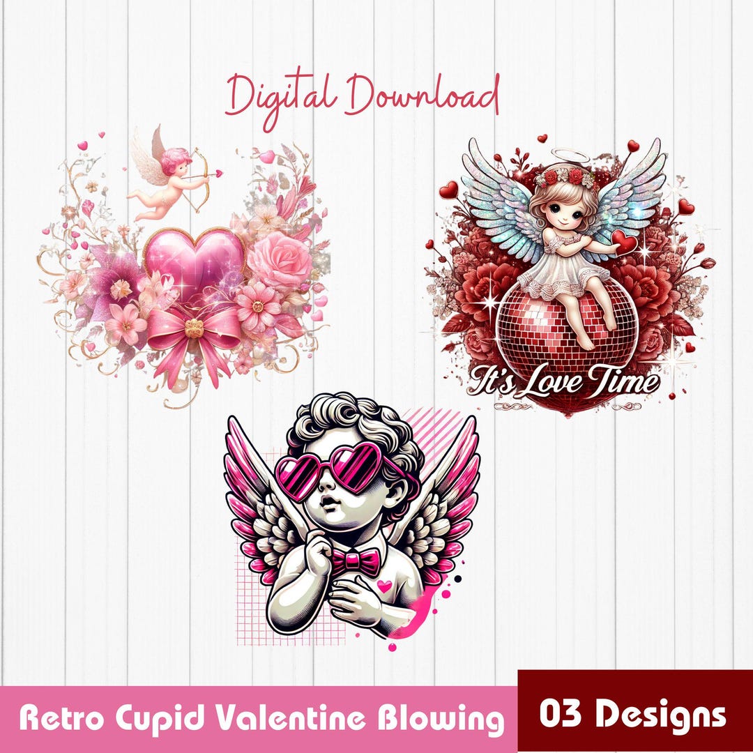Retro Cupid Valentine Blowing Bubble Png, Vintage Valentines Day Png ...
