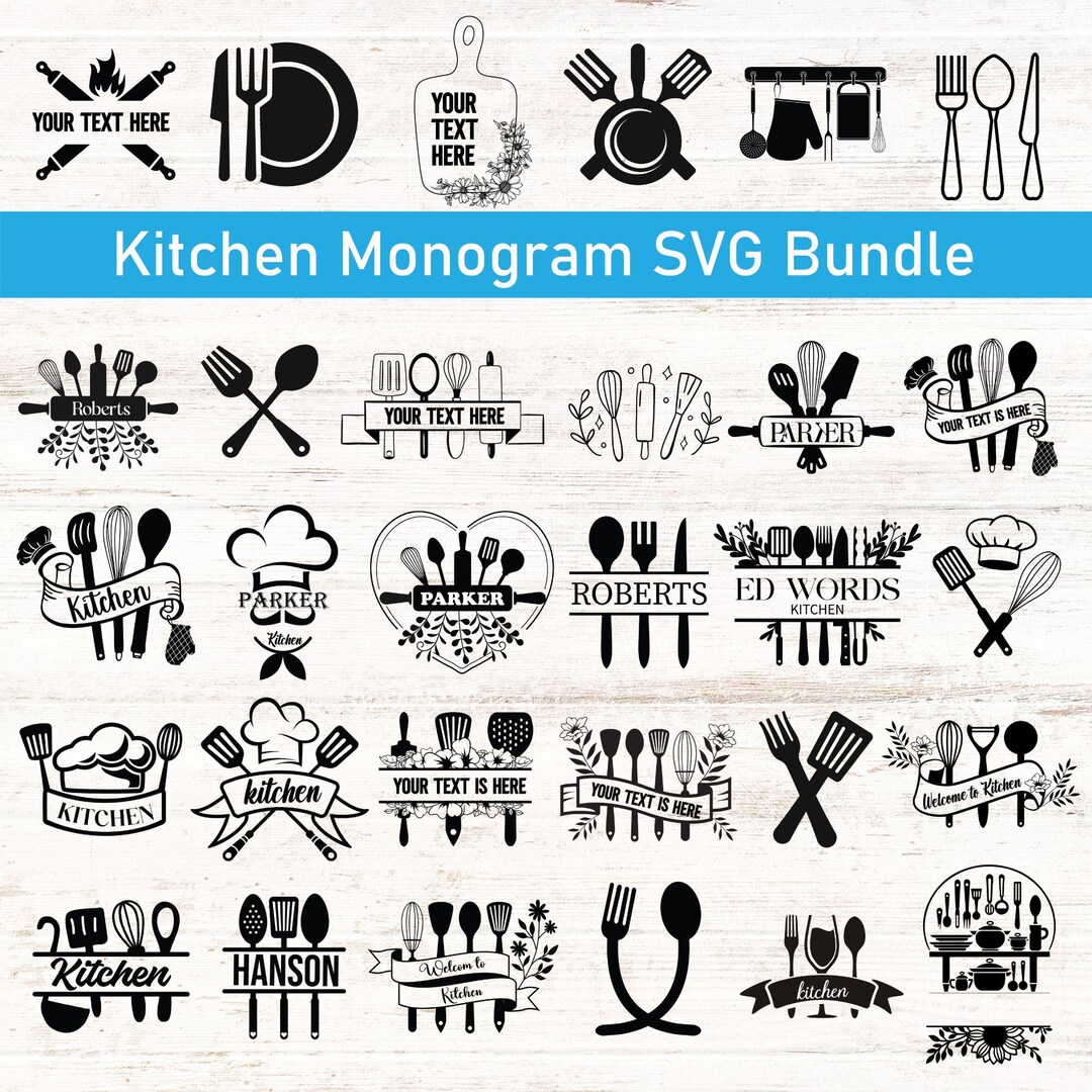 Kitchen Monogram Svg Bundle, Baking Monogram Svg, Cooking Monogram Svg ...