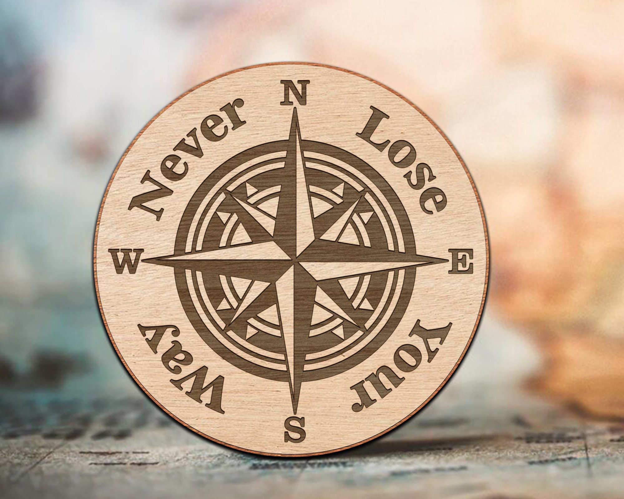 Never Lose Your Way Compass Token, Glowforge Tested Omtech Laser File ...