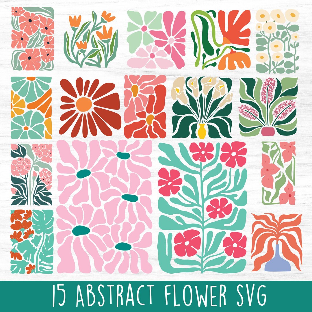 Abstract Flower Svg and Png Bundle, Abstract Art Svg, Floral Png, Boho ...