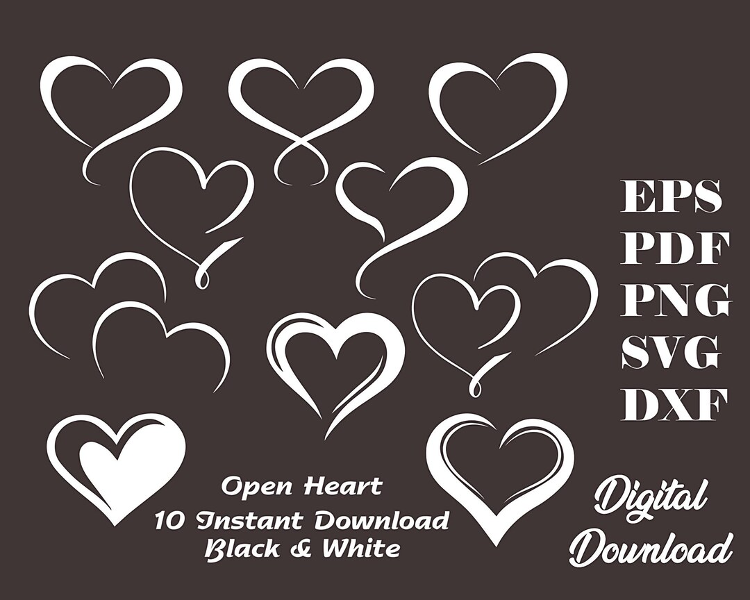 Open Heart Svg, Heart Svg Bundle, Hand Drawn Heart Svg, Heart Svg Cut ...