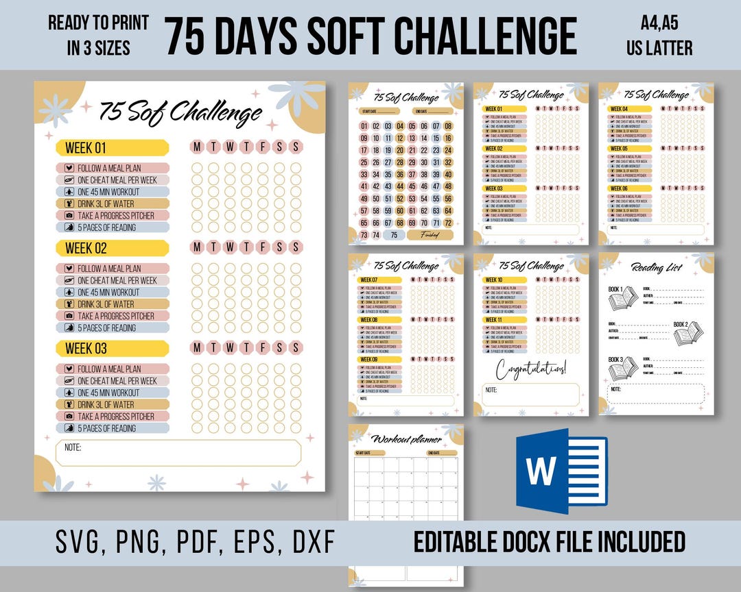 75 Soft Challenge Printable Template, 75 Medium Challenge Tracker ...