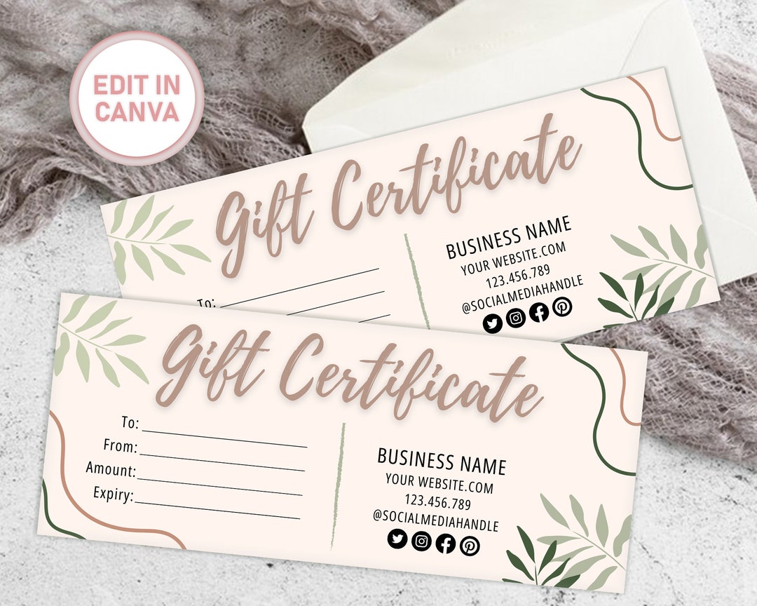 Gift Certificate Template, Boho Editable Gift Card, Editable Voucher ...