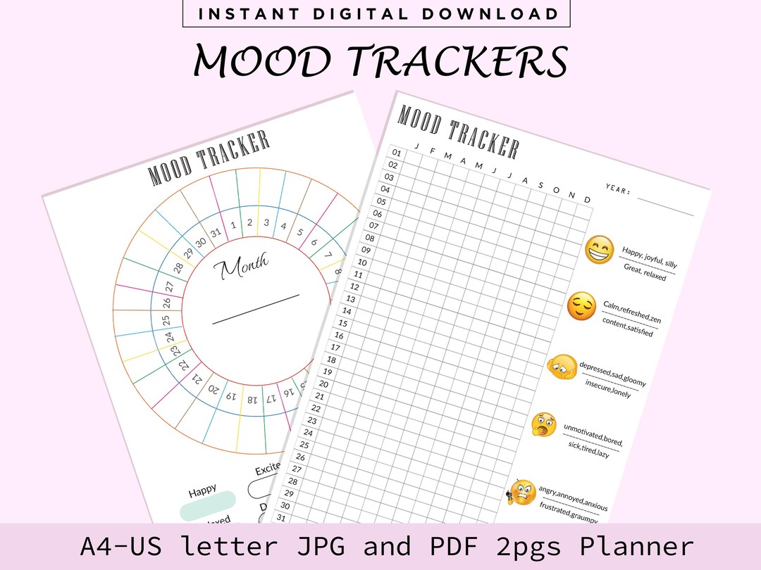 Mood Tracker Printable, A Year in Pixels, Mood Journal, Emotion Tracker ...