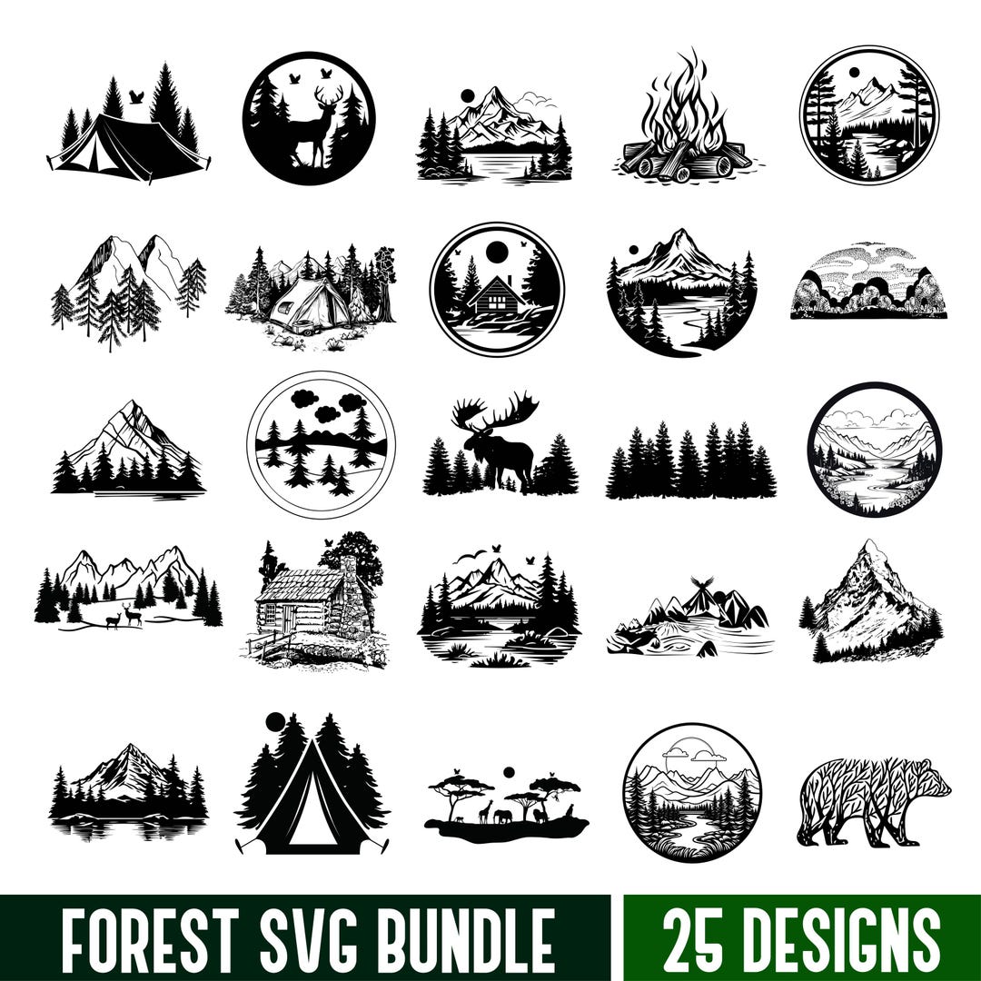 Forest Landscape Svg, Woodland Svg Bundle, Nature Svg, Rustic Forest ...
