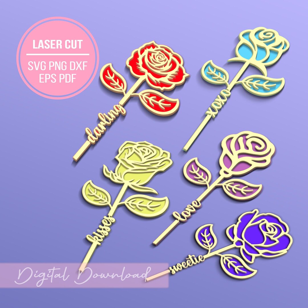 Rose Flower Bouquet Laser Cut File Svg, Custom Name Flower Svg, Love ...