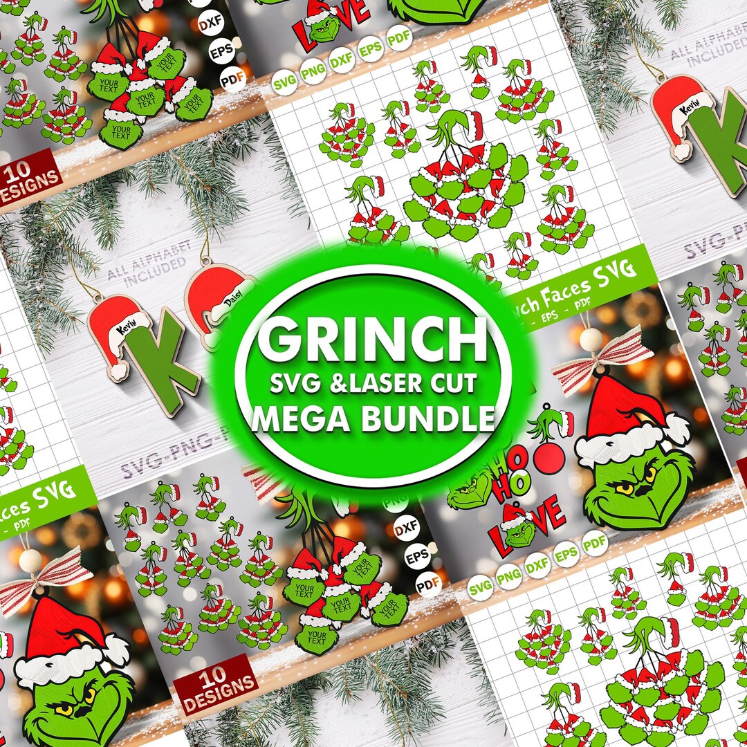 Grinch Svg Bundle Laser Cut, Grinch Face Ornament, Grinch Hand Svg, the ...