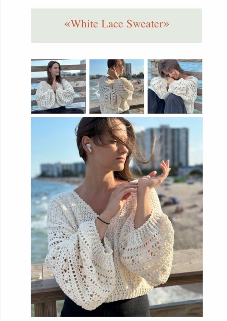 White Lace Sweater Crochet Pattern | Elegant Feminine Pullover PDF | Lightweight Crochet Top for ...