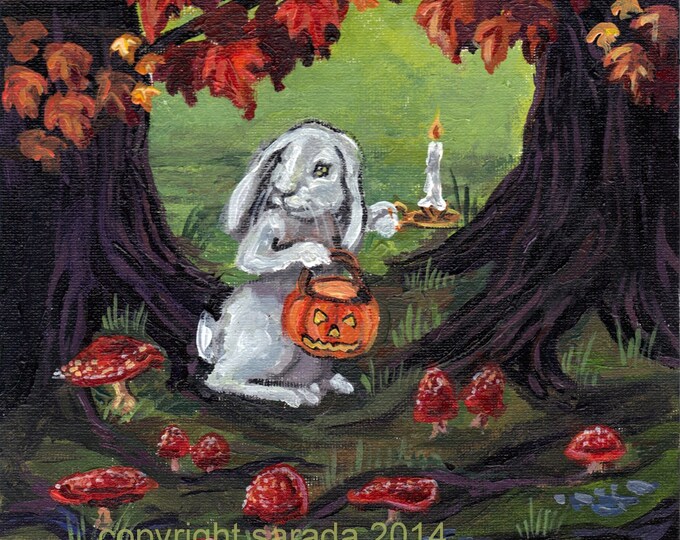 Halloween Painting Original 8 X 10 Gothic Storybook Art, White Rabbit ...