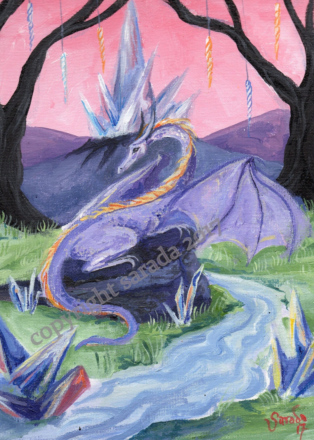 Crystal Purple Dragon Fantasy Painting, Original Acrylic Painting 8 X ...
