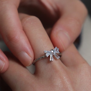 Silver Ribbon Bow Ring, Dainty Love Knot Ring, Silver Bow Ring, Gift ...