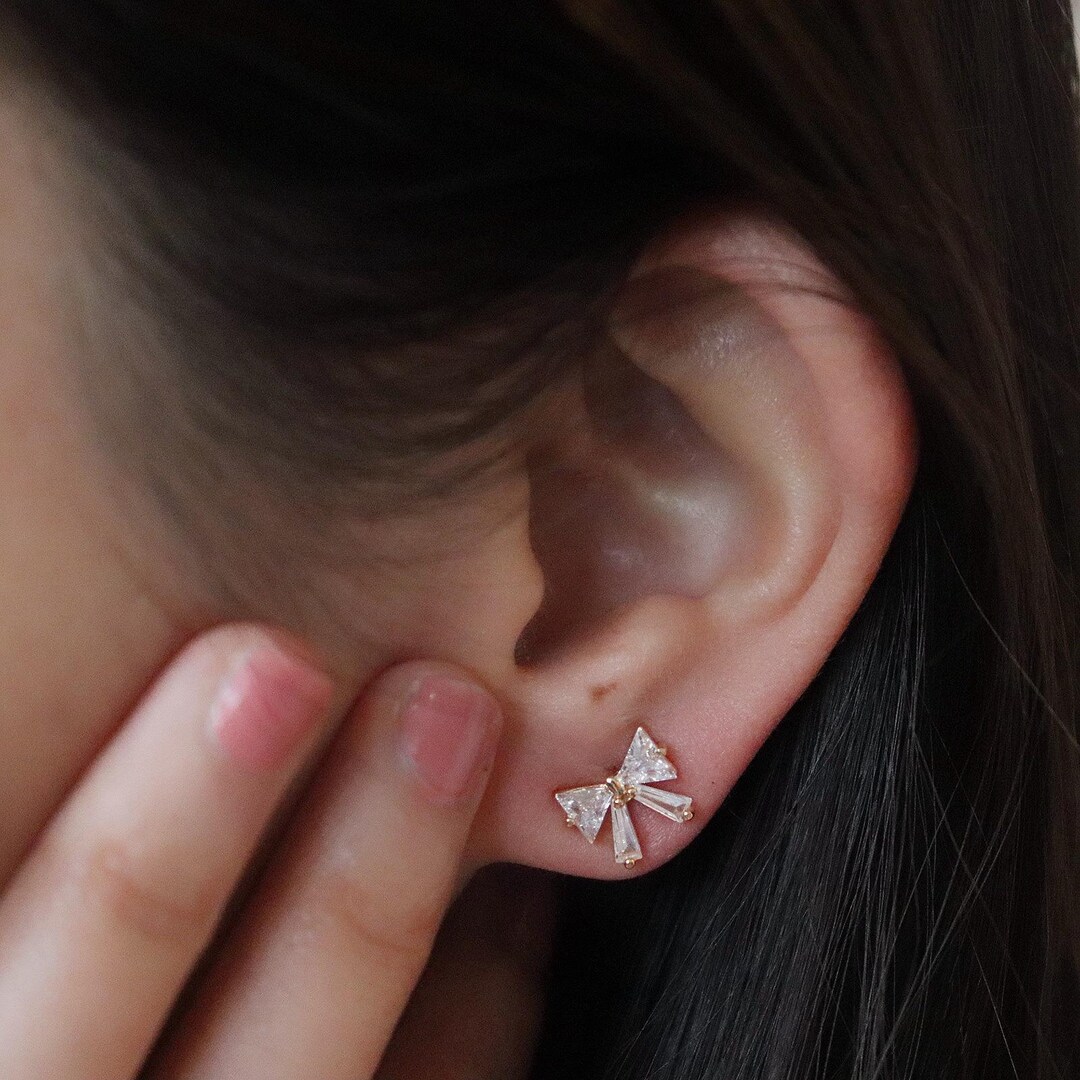 Diamond Ribbon Bow Stud Earrings, Coquette Butterfly Bow Earrings ...