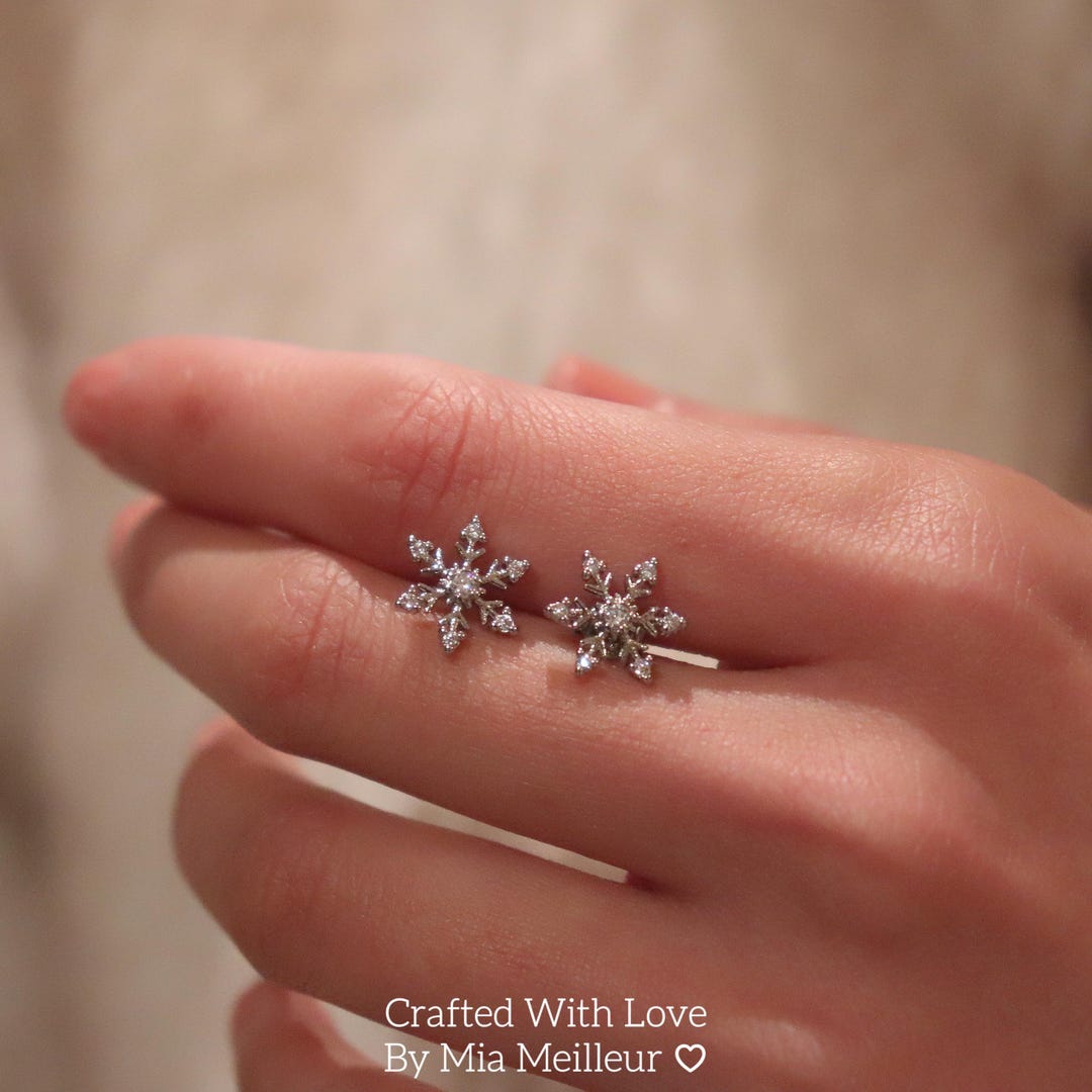Dainty Snowflake Diamond Stud Earrings, Minimalist Stacking Earrings ...
