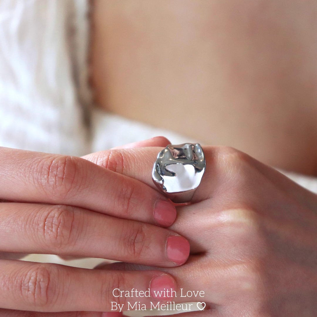 Silver Modernist Ring, Molten Effect Sculptural Ring, Liquid Metal Irregular Open Ring, Gift for ...