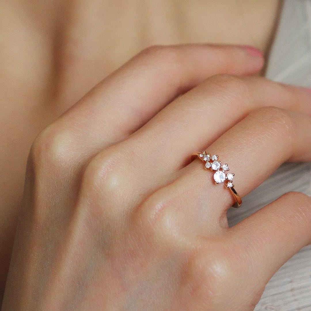 Diamond Cluster Ring, Diamond Cluster Wedding Band, Dainty Promise Ring ...