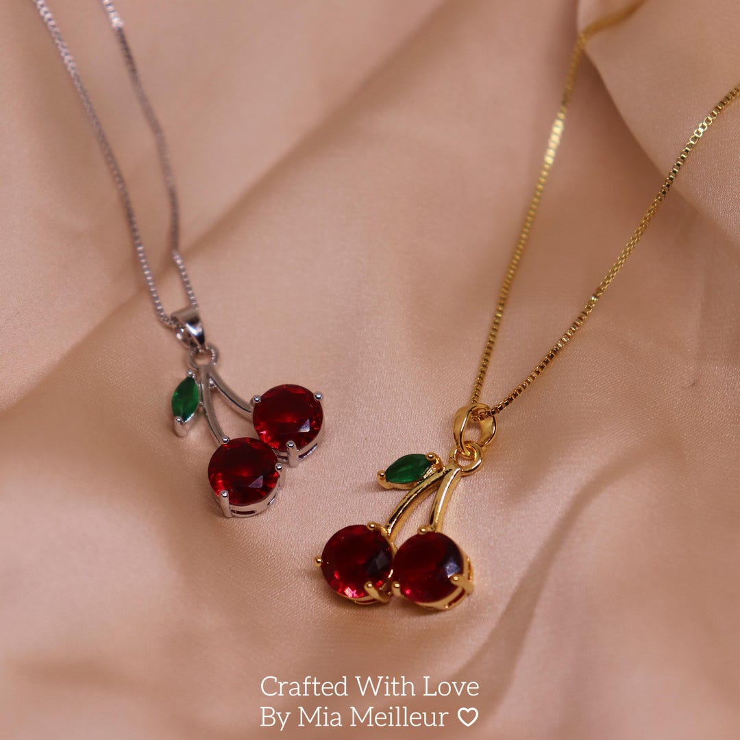 Cute Cherry Necklace, Cherry Pendant Necklace in Gold and Silver ...