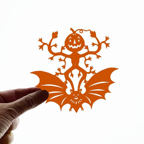 Pumpkin Man Riding a Bat Halloween Mini Paper Cut by Ulla - Etsy