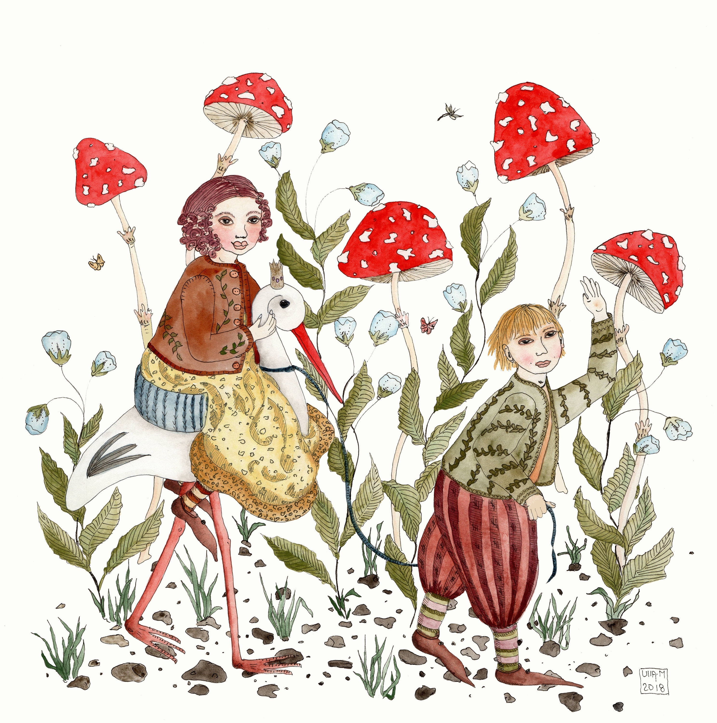 Stork Ride Fine Art Print Card From Watercolor - Etsy