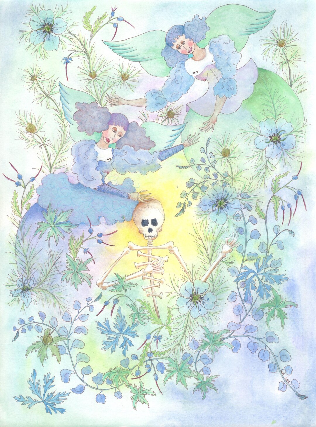 Benediction - Skeleton and Angels - Original Art Illustration by Ulla ...