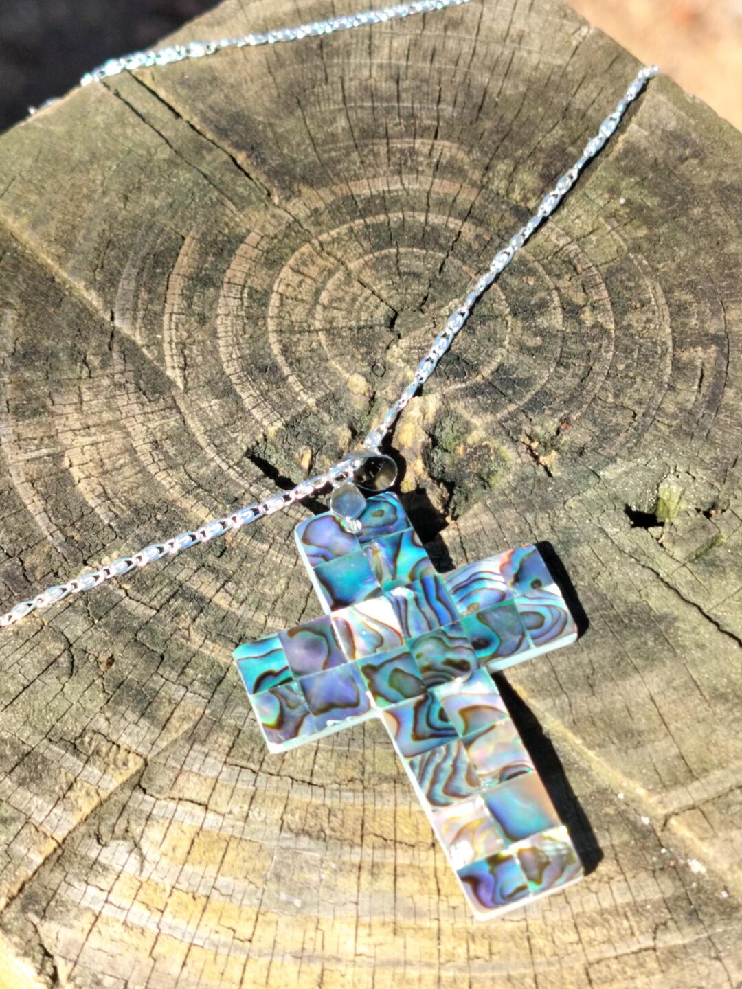 Handcrafted Abalone Cross Pendant and .925 Stamped Sterling Silver ...
