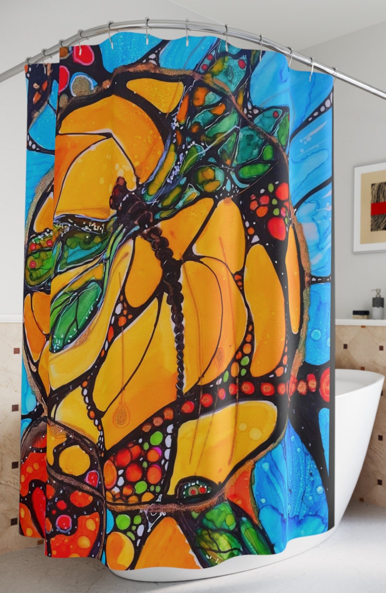 Stunner Shower Curtain Dragonfly Design. Dragonflies Shower Curtain. an ...