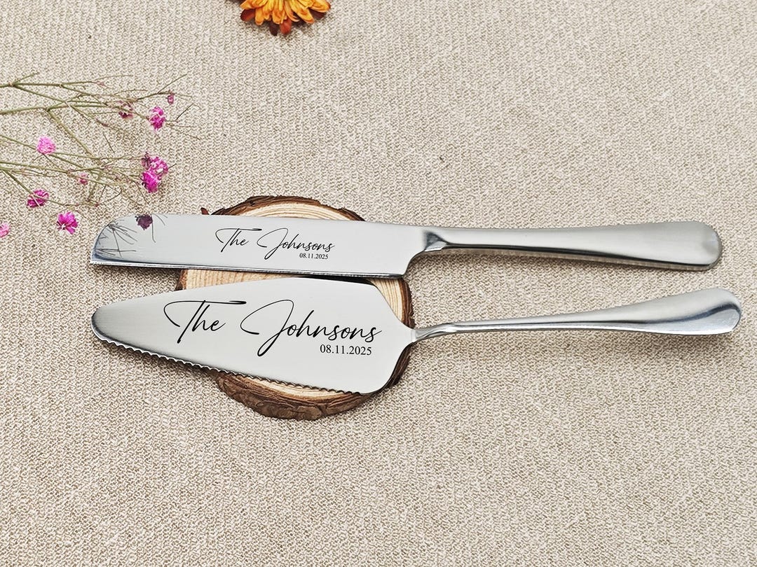 Custom Engraved Cake Knife & Server - Elegant Stainless Steel Cake ...