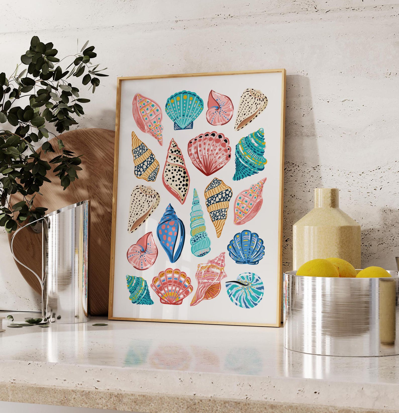 Beachy Wall Art Seashell Print Coconut Girl Trendy Dorm Poster Girly ...
