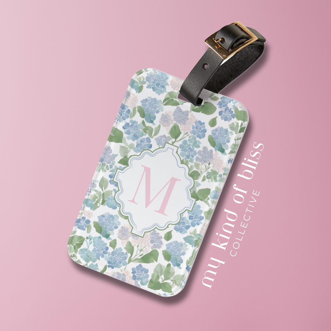 Personalized Floral Luggage Tag Hydrangea Bag Tag Custom Monogram Girls ...