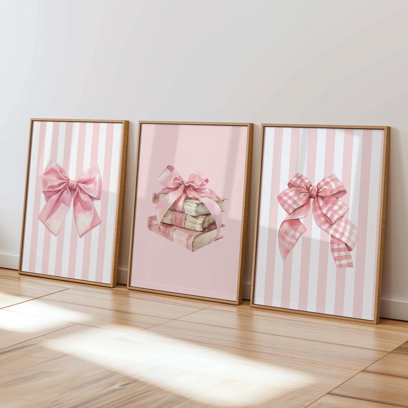 Pink Bow Book Prints Coquette Dorm Decor Bookish Printable Wall Art ...