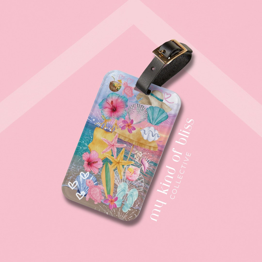 Summer Vacation Luggage Bag Tag Beachy Travel Gift Suitcase Accessory Surfer Coconut Girl ...