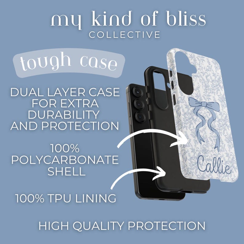 Toile Phone Case Custom Name Bow Cell Cover Grandmillennial Protective ...