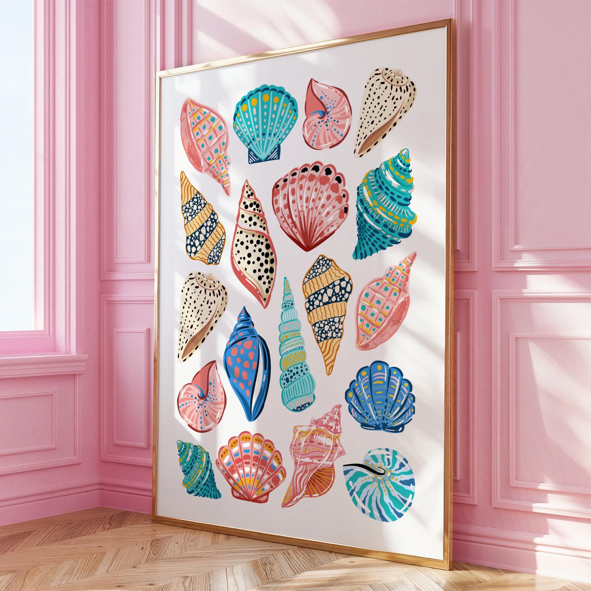 Beachy Wall Art Seashell Print Coconut Girl Trendy Dorm Poster Girly ...